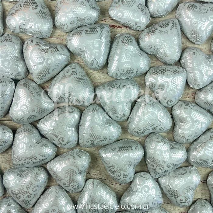 Hasta el Cielo | BOMBON DE CHOCOLATE CORAZON PLATEADO ENCAJE METALIZADO ...
